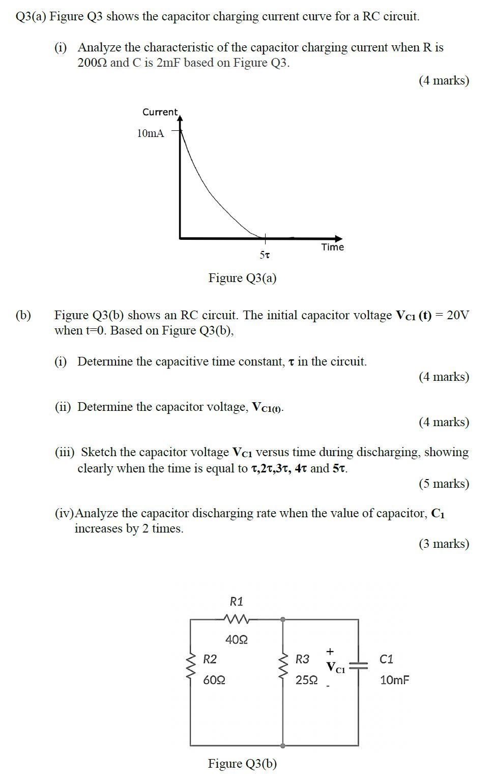 Solved Q3(a) Figure Q3 shows the capacitor charging current | Chegg.com