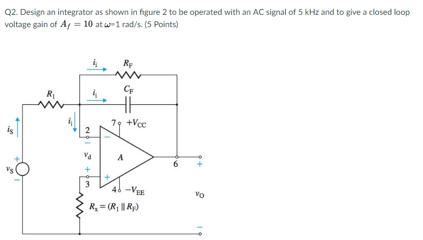 Solved Q2. Design an integrator as shown in figure 2 to be | Chegg.com