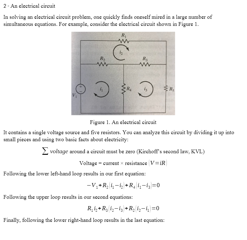 Solved 2 - An electrical circuit In solving an electrical | Chegg.com