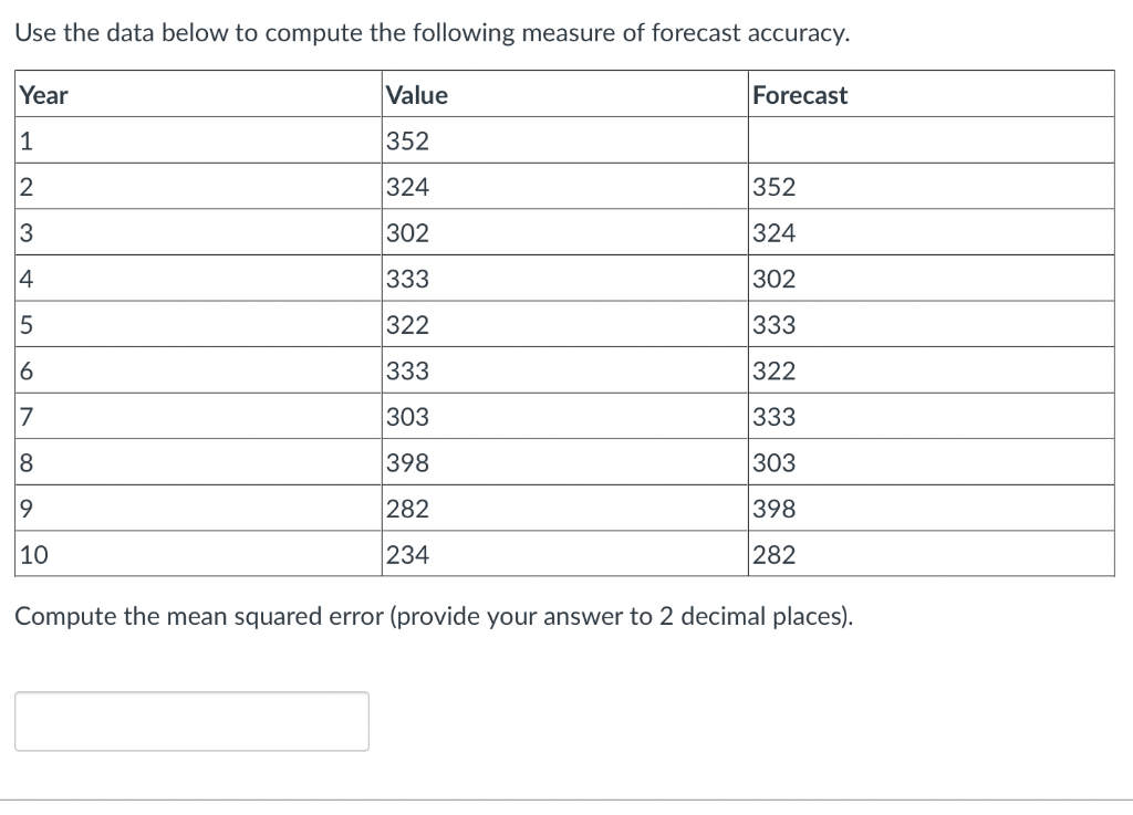 Solved Use the data below to compute the following measure | Chegg.com