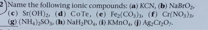 Solved Name the following ionic compounds: (a) KCN, (b) | Chegg.com