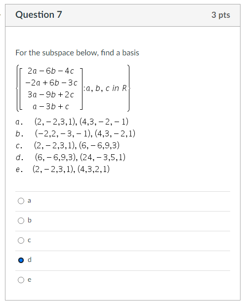 Solved Question 7For the subspace below, find a | Chegg.com