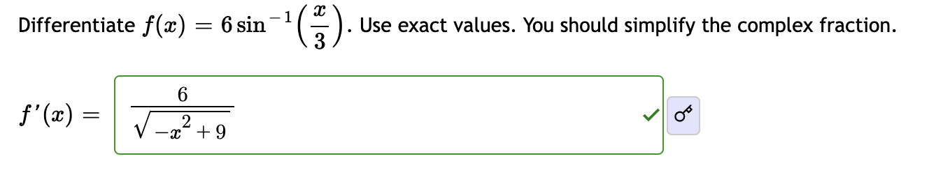 Solved Differentiate f(x)=6sin^−1(x/3) Use exact values. You | Chegg.com