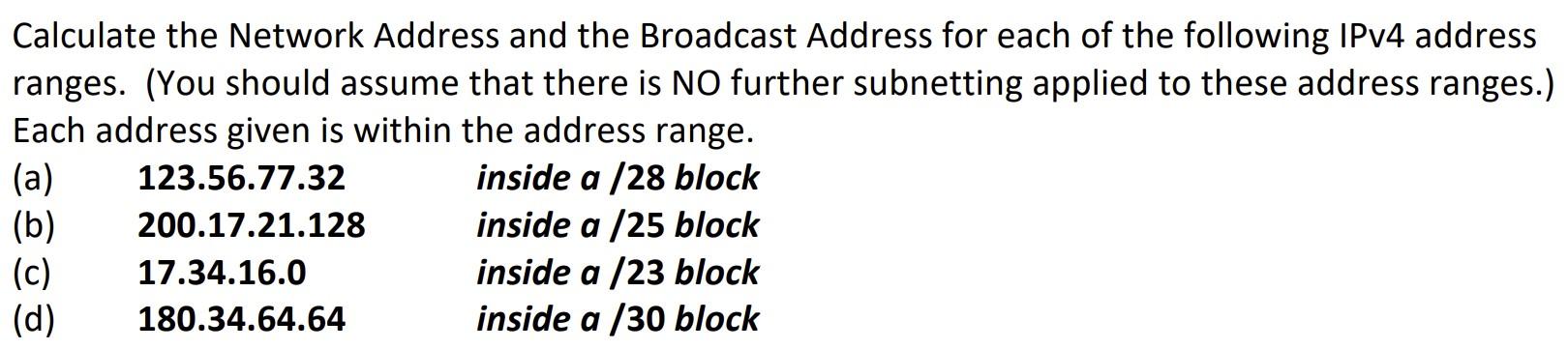 Solved Calculate the Network Address and the Broadcast | Chegg.com