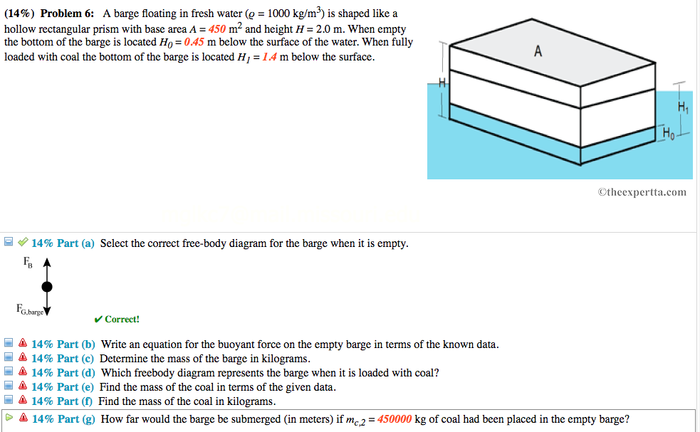 Solved: (14%) Problem 6: A Barge Floating In Fresh Water (... | Chegg.com