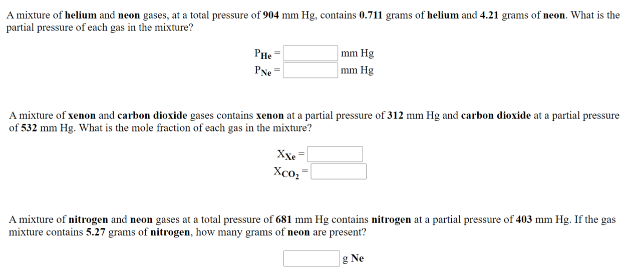 Solved A mixture of helium and neon gases, at a total | Chegg.com