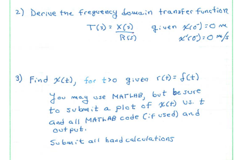 2) Derive the freguency domain transfer function | Chegg.com