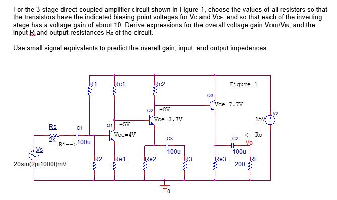 Solved For the 3-stage direct-coupled amplifier circuit | Chegg.com