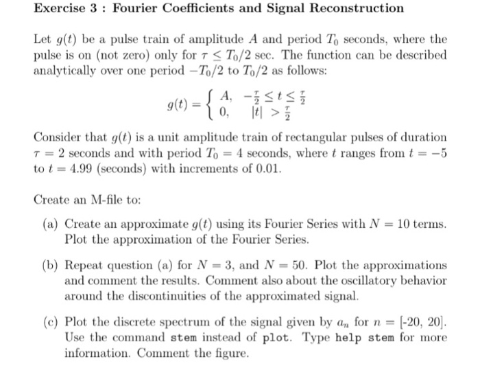 Solved Exercise 3: Fourier Coefficients and Signal | Chegg.com