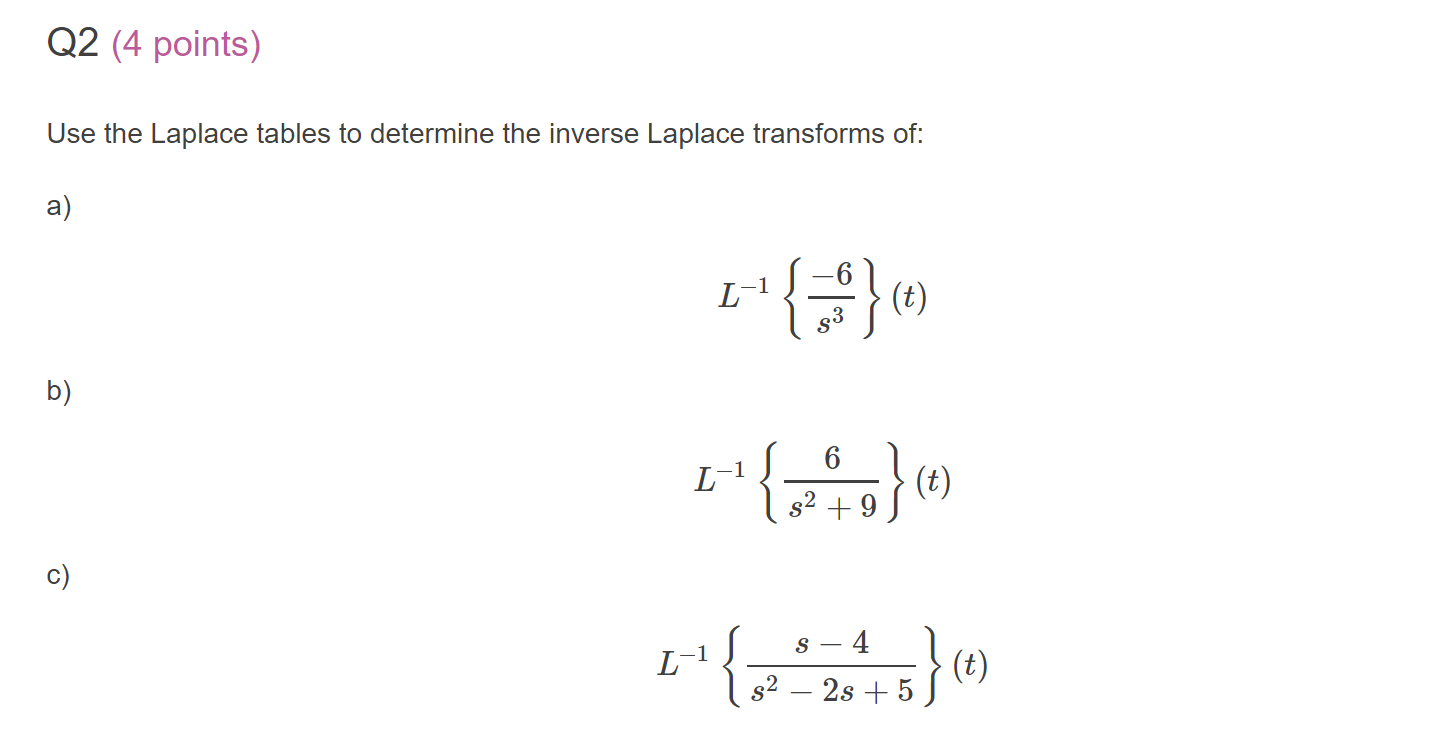 Solved Q2 (4 points) Use the Laplace tables to determine the | Chegg.com