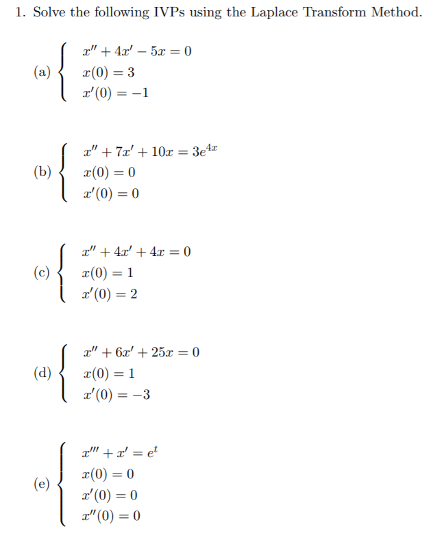 Solved 1. Solve the following IVPs using the Laplace | Chegg.com