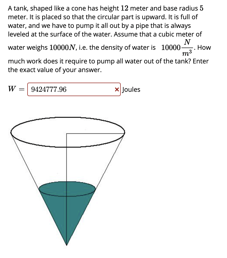 Solved A tank, shaped like a cone has height 12 meter and | Chegg.com