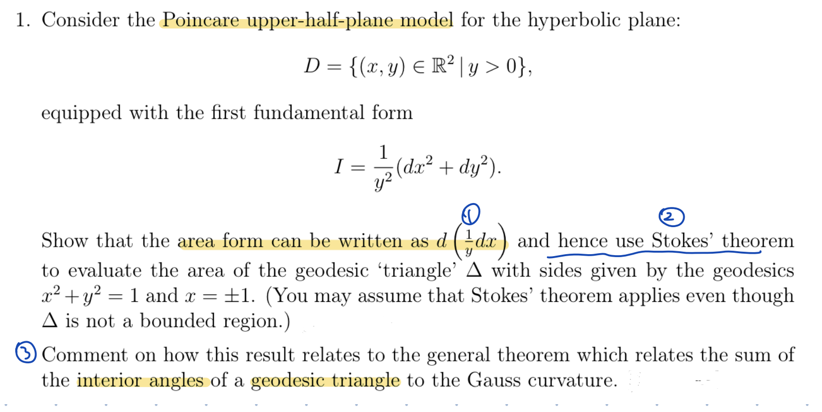 1. Consider the Poincare upper-half-plane model for | Chegg.com
