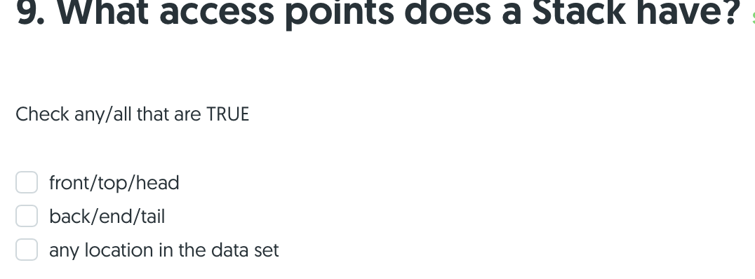 Solved 9. What access points does a Stack have? Check | Chegg.com