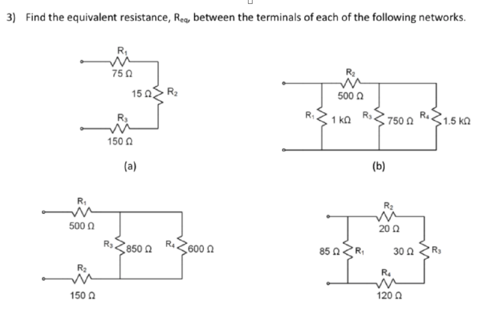 Solved 3) Find the equivalent resistance, Req, between the | Chegg.com