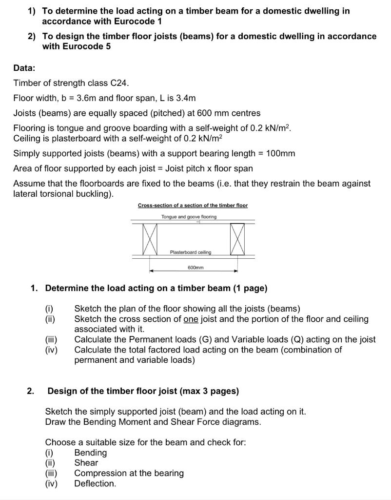 1) To determine the load acting on a timber beam for | Chegg.com