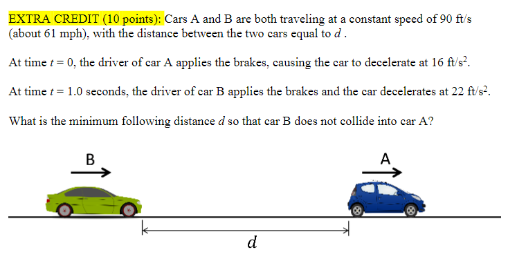 Solved EXTRA CREDIT (10 ﻿points): Cars A and B are both | Chegg.com