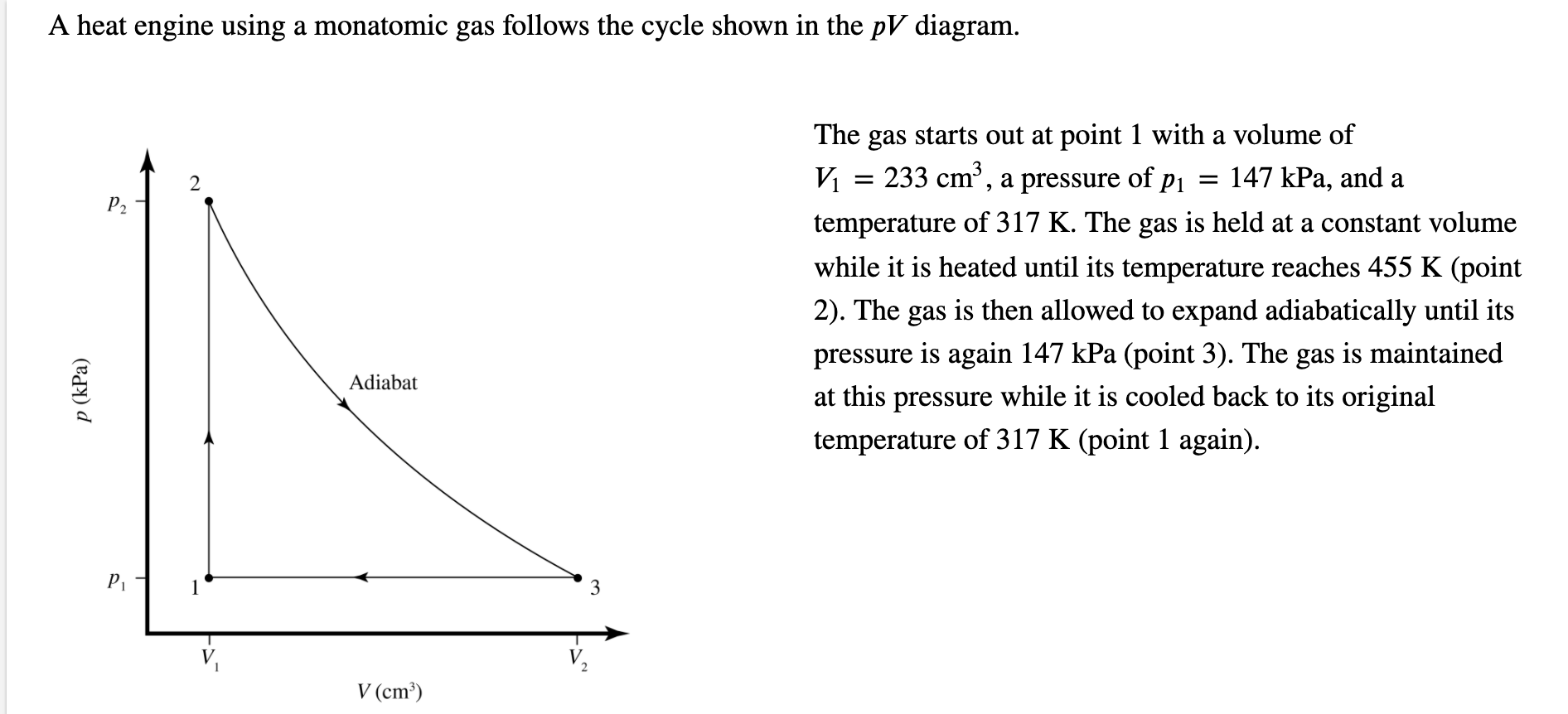 Solved A heat engine using a monatomic gas follows the cycle | Chegg.com