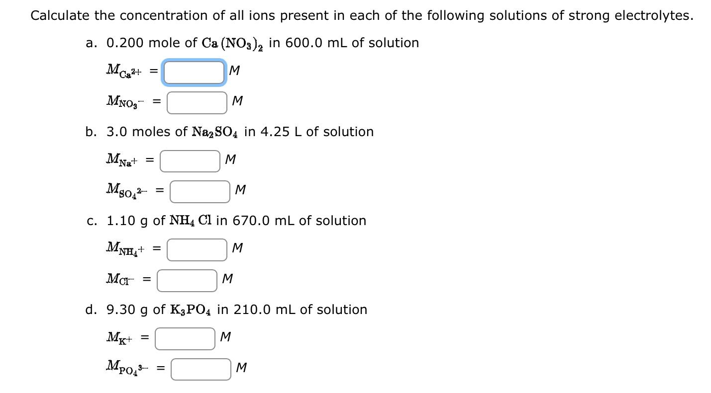 Solved alculate the concentration of all ions present in | Chegg.com