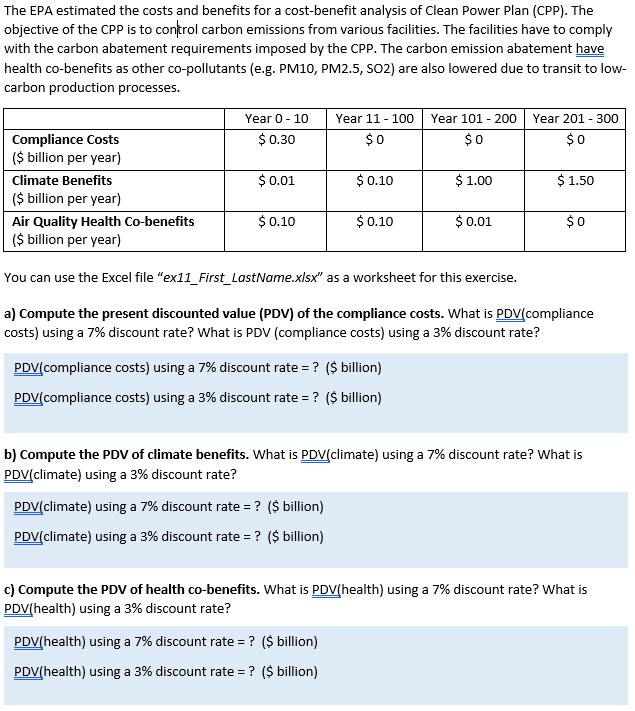 The EPA estimated the costs and benefits for a | Chegg.com