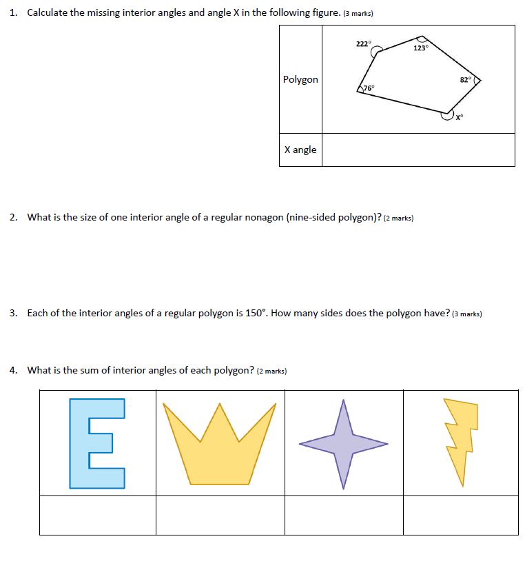Solved 1. Calculate the missing interior angles and angle X | Chegg.com