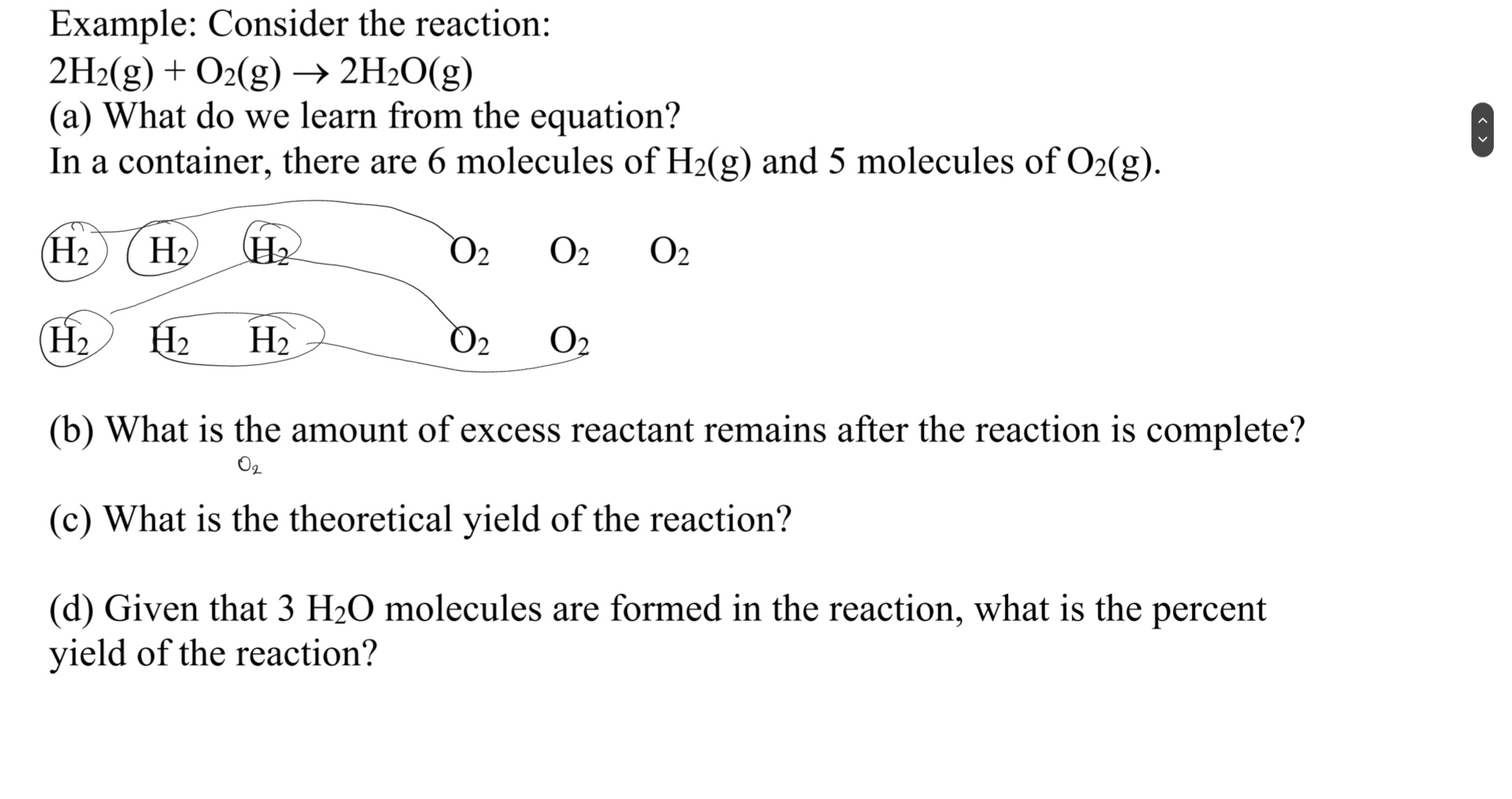 Solved Example: Consider the reaction: 2H2( g)+O2( | Chegg.com