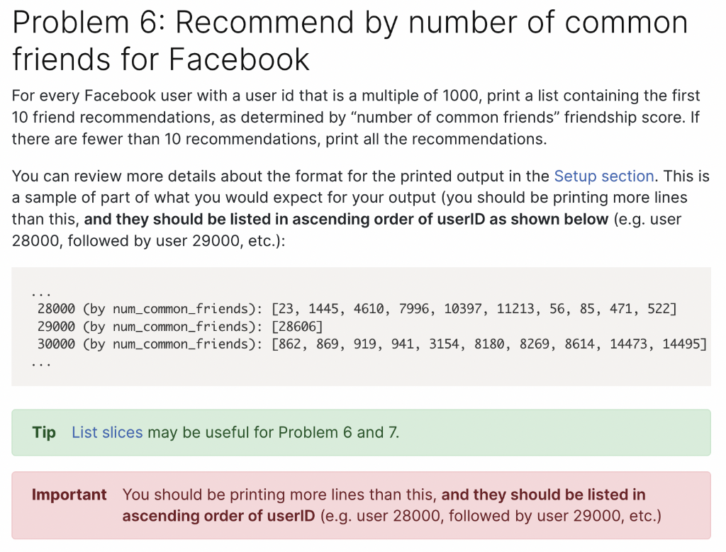 Python： Problem 6: Recommend by number of common | Chegg.com