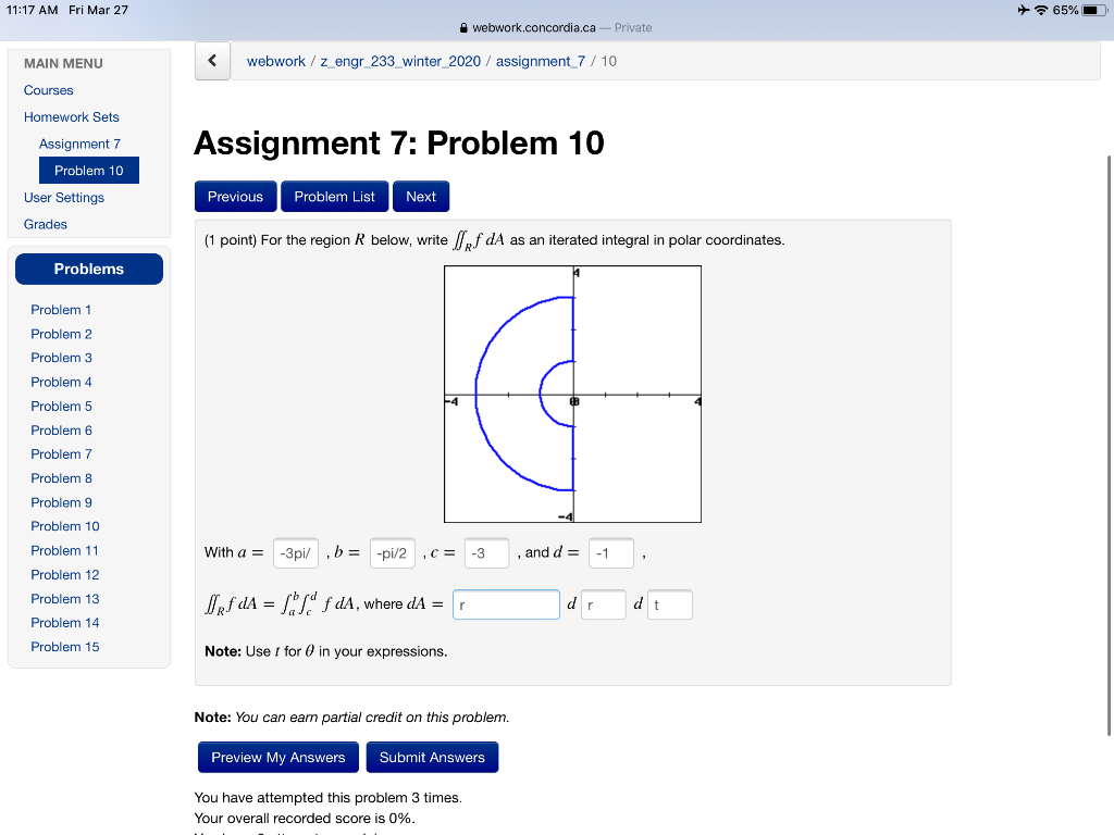 Solved 11:17 AM Fri Mar 27 + 65% webwork.concordia.ca - | Chegg.com