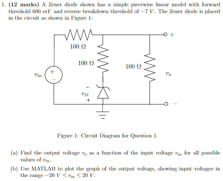 Solved 1. (12 marks) A Zener diode shown has a simple | Chegg.com