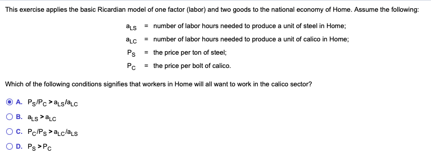 Solved This exercise applies the basic Ricardian model of | Chegg.com