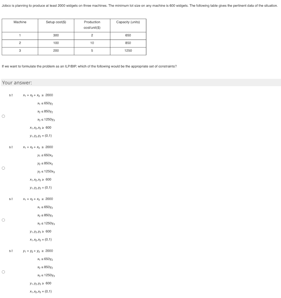 Solved Jobco is planning to produce at least 2000 widgets on | Chegg.com