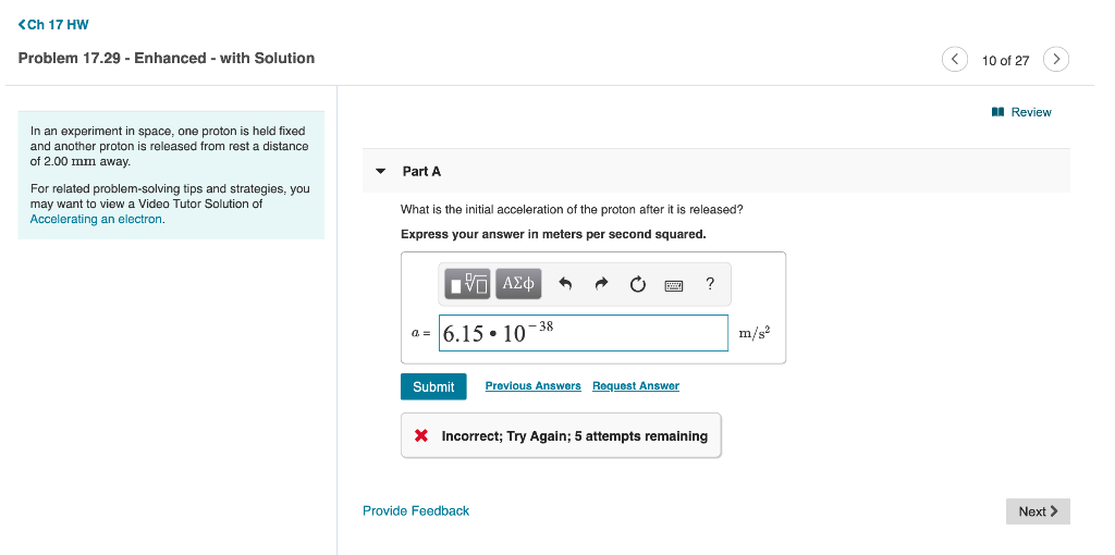 Solved Review In an experiment in space, one proton is held | Chegg.com