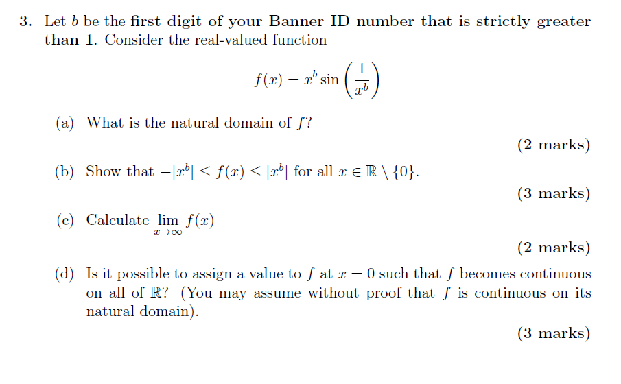 Solved 3. Let b be the first digit of your Banner ID number | Chegg.com