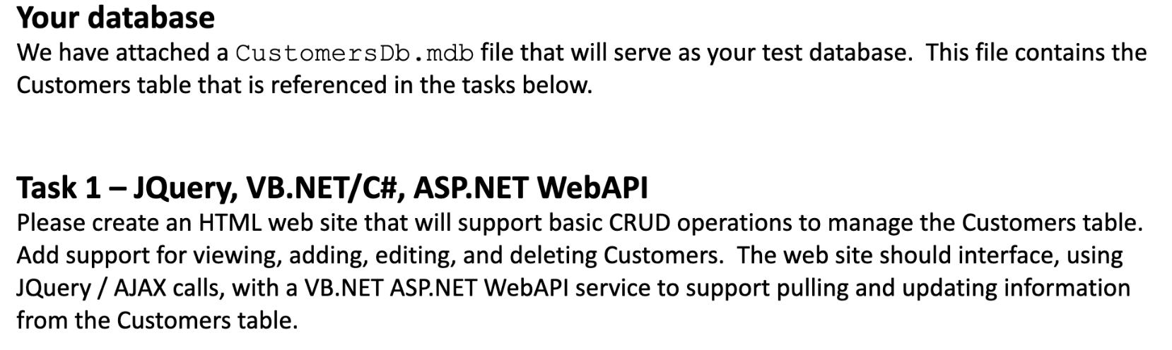 Solved Your database We have attached a CustomersDb.mdb file | Chegg.com