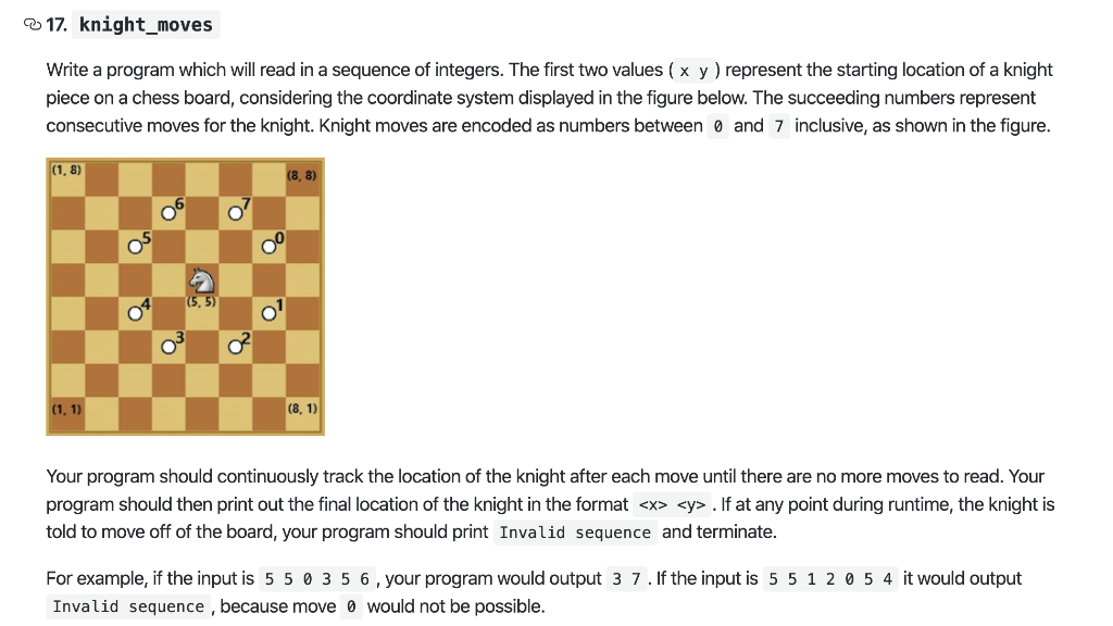 Solved 3 17. knight_moves Write a program which will read in | Chegg.com