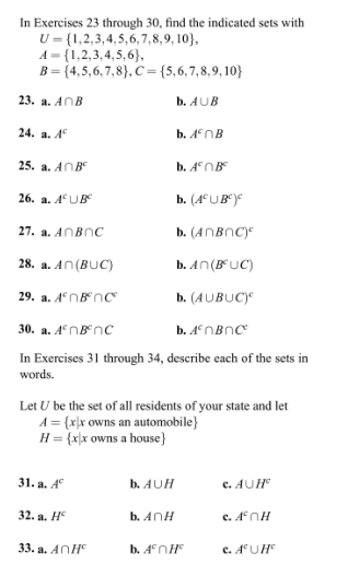 Solved In Exercises 23 through 30 , find the indicated sets | Chegg.com