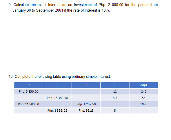 Solved 9. Calculate the exact interest on an investment of | Chegg.com
