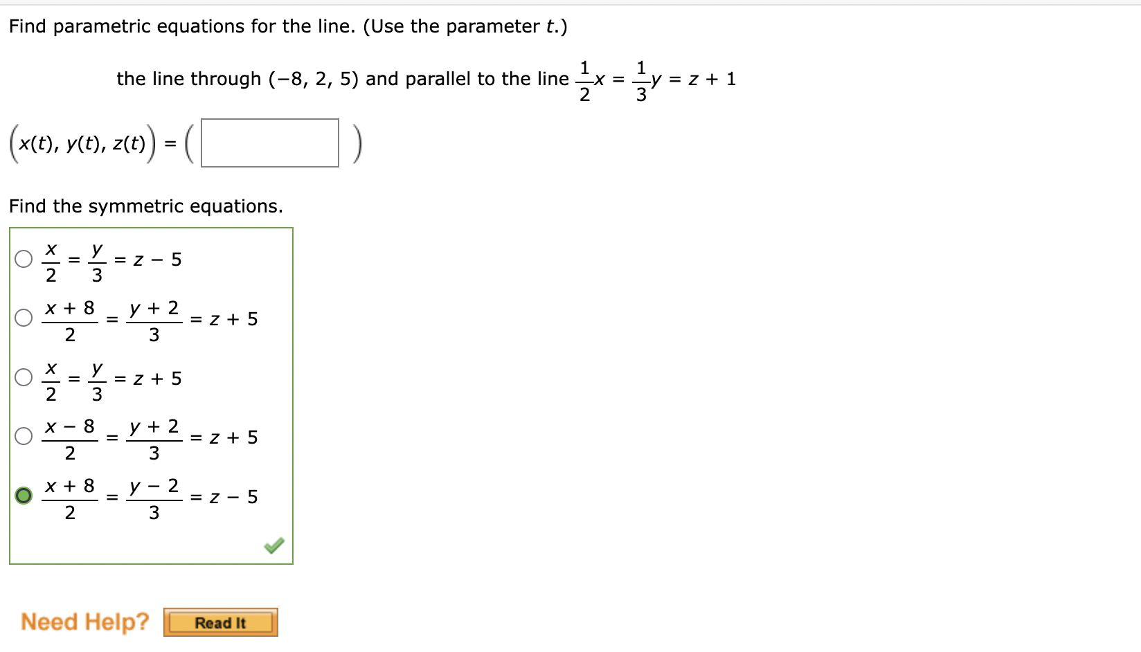 Solved Find parametric equations for the line. (Use the | Chegg.com