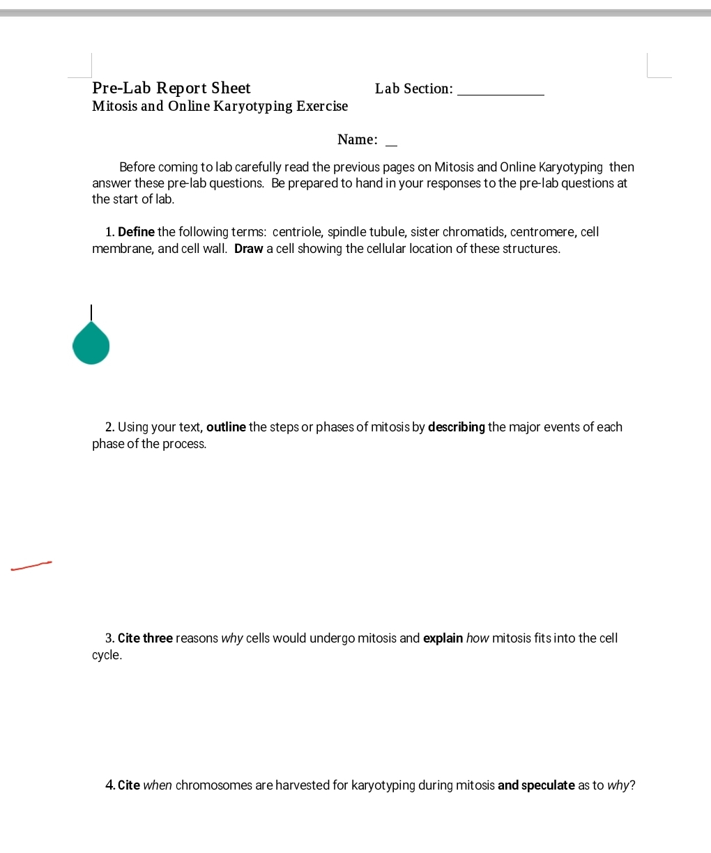Solved Lab Section: Pre-Lab Report Sheet Mitosis and Online | Chegg.com
