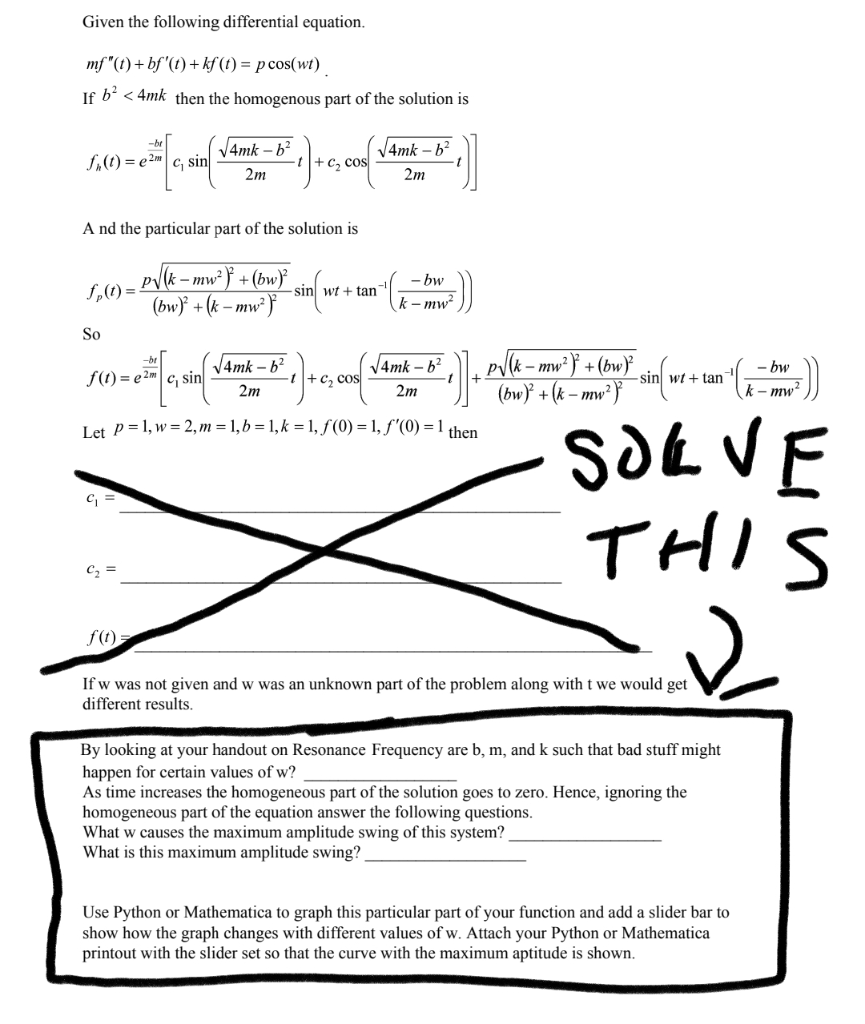 Solved (see attached image) don't solve for c1, c2, and | Chegg.com
