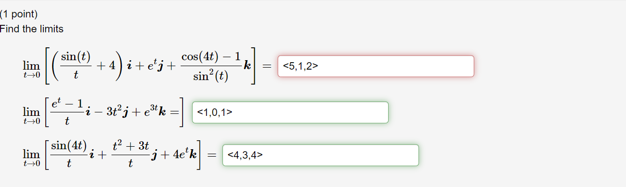 Solved (1 point) Find the limits | Chegg.com