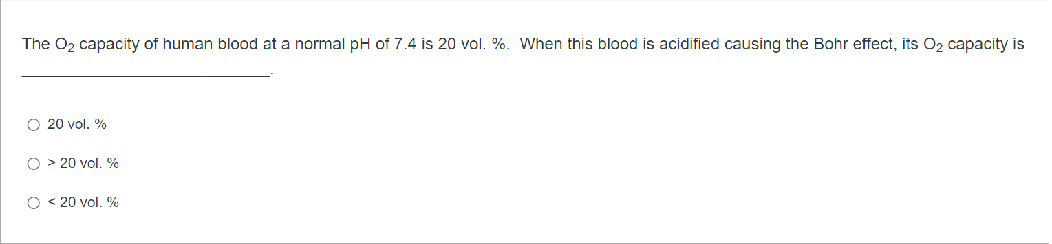 The O2 capacity of human blood at a normal pH of 7.4 | Chegg.com