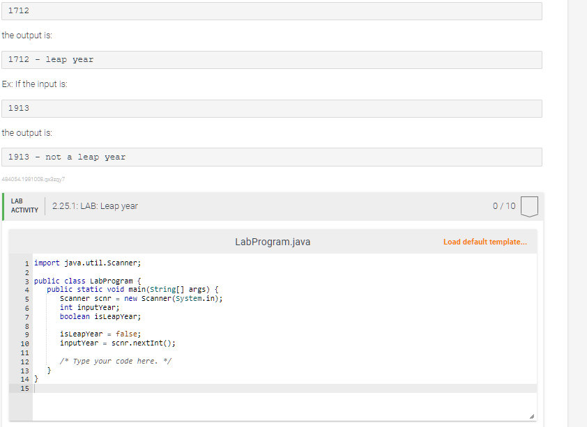 2.25 LAB: Leap year (Need this in JAVA) A year in | Chegg.com