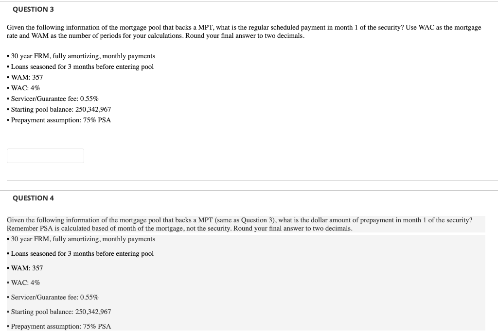 QUESTION 1 Given the following information on a MPT, | Chegg.com