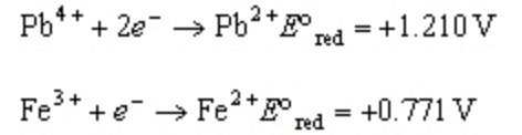 Solved Pb4++2e−→Pb2+Ered ∘=+1.210 VFe3++e−→Fe2+Ered ∘=+0.771 | Chegg.com