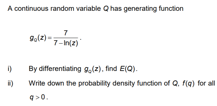 Solved A discrete random variable Y has generating function | Chegg.com