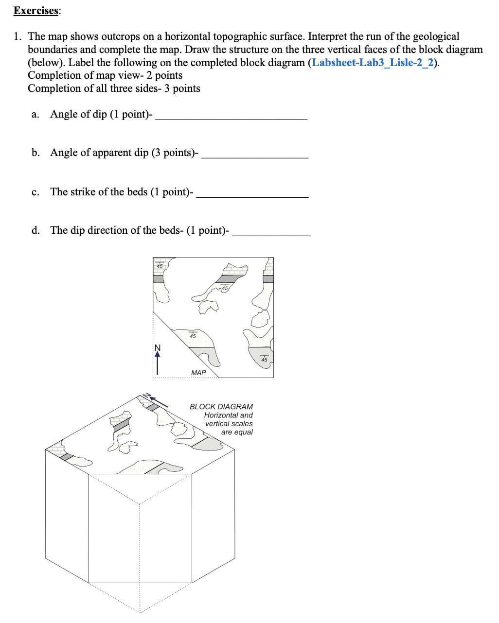 Solved 1. The map shows outcrops on a horizontal topographic | Chegg.com