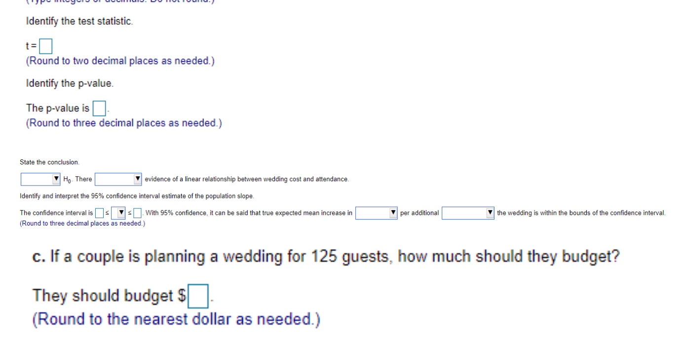 Solved Use the Regression tool on the accompanying wedding | Chegg.com
