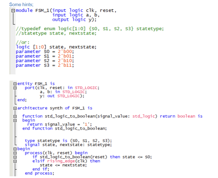 Solved Some hints; Implement the following FSM in | Chegg.com Solved Some hints; Implement the following FSM in | Chegg.com
