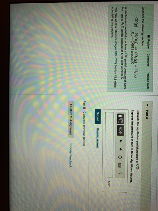 Solved partial pressure of CO2 CO(8) + H20(8)CO2(8) + H2(g) | Chegg.com